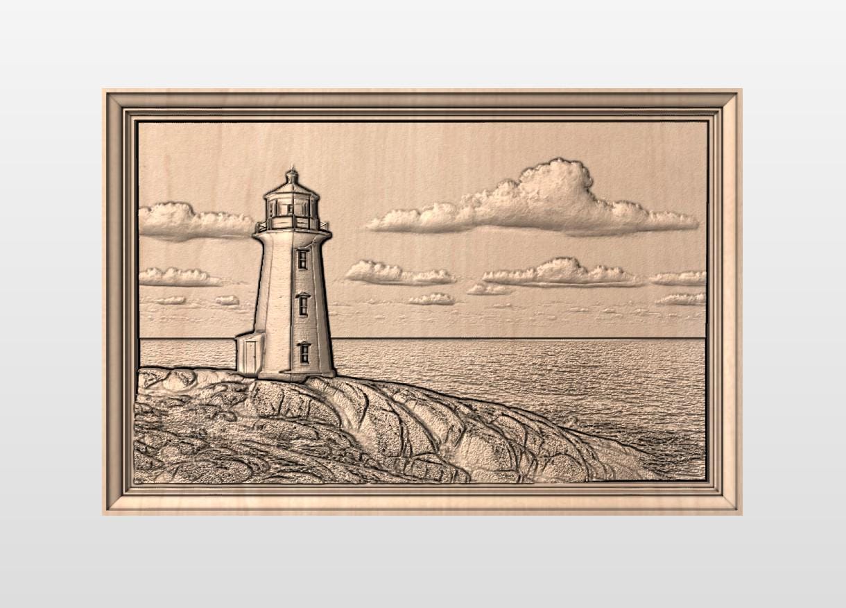 Lighthouse by the Ocean 3D Model | STL | Relief | CNC File | Nature ...