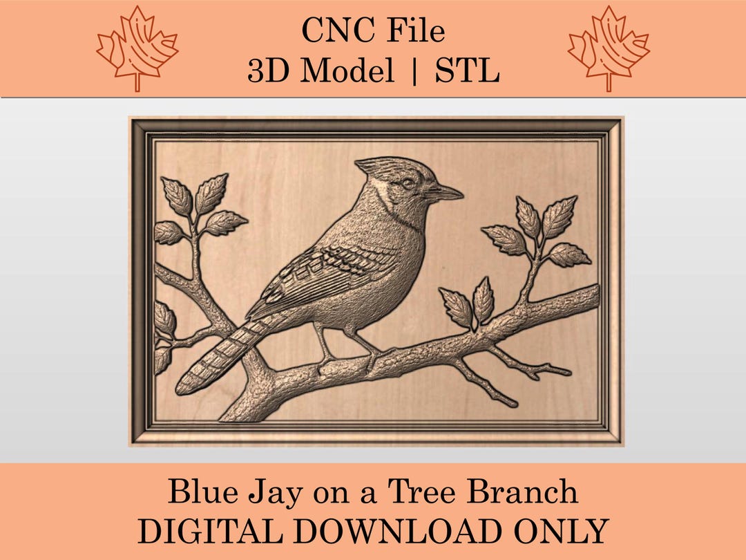 Blue Jay on a Tree Branch 3D Model | STL | Relief | CNC File | Nature ...