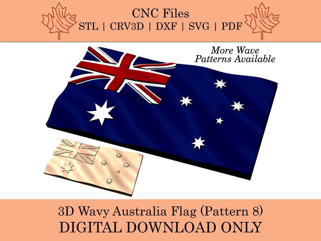 3D Wavy Australia Flag (pattern 8) CNC Files | Stl | Crv3d | 3D Model ...