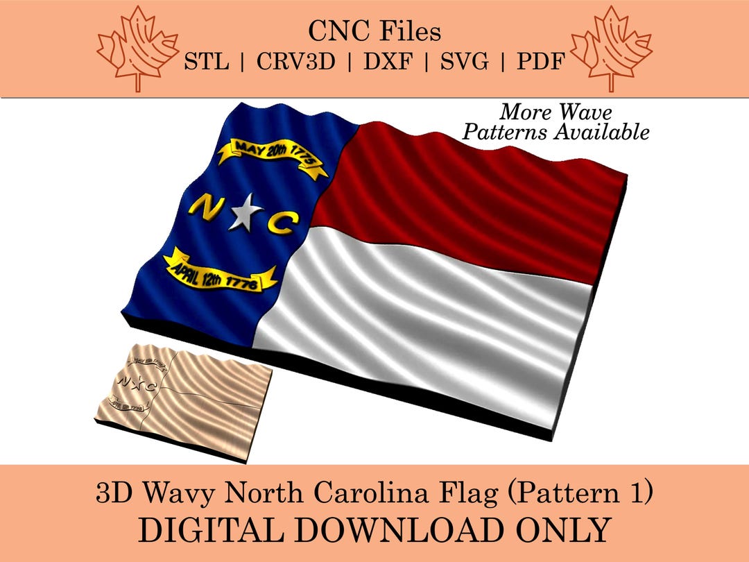 3D Wavy North Carolina State Flag (pattern 1) CNC Files | Stl | Crv3d ...