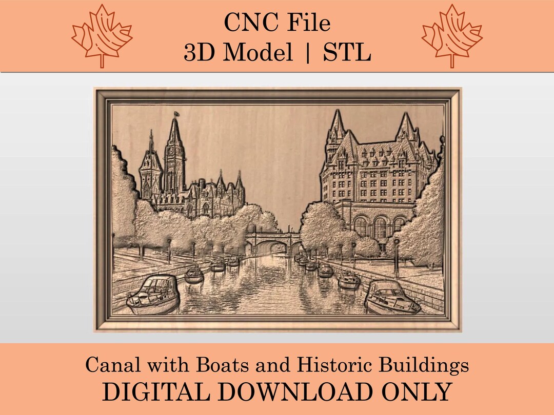 Canal With Boats and Historic Buildings 3D Model | STL | Relief | CNC ...