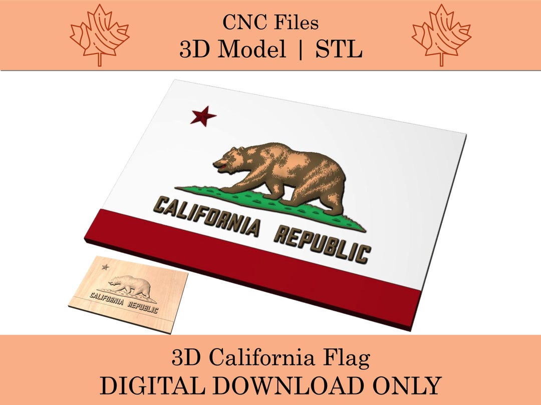 3D California State Flag CNC Files | Stl | 3D Model | Los Angeles | San ...
