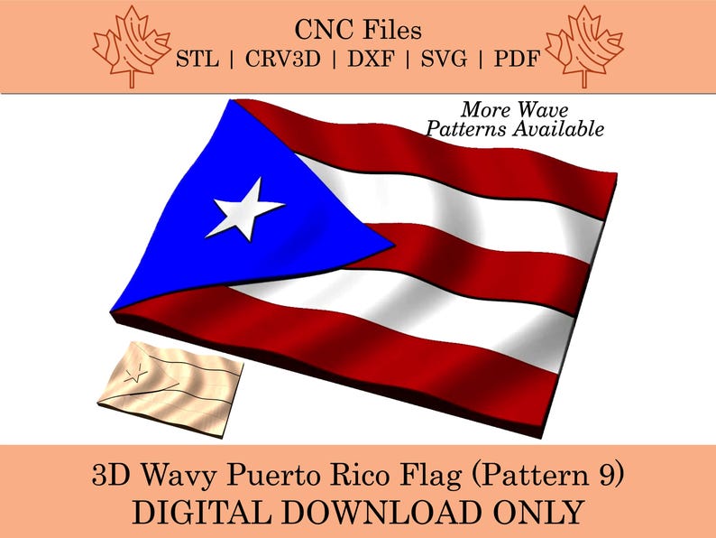 3D Wavy Puerto Rico Flag (pattern 9) CNC Files | Stl | Crv3d | 3D Model ...