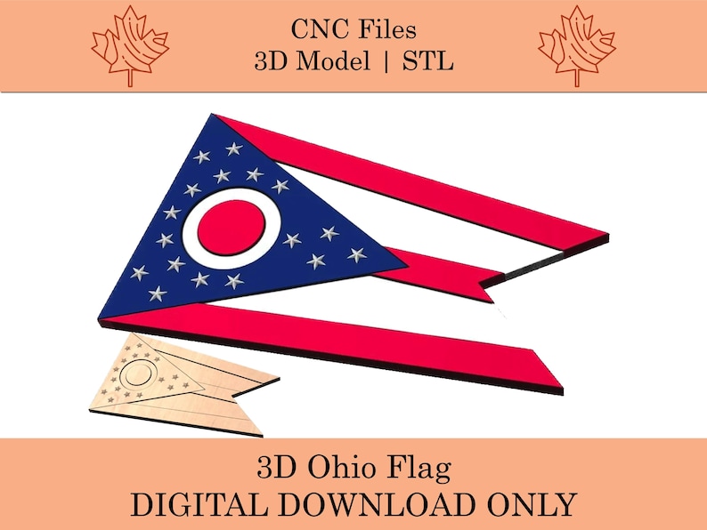 3D Ohio State Flag CNC Files | Stl | 3D Model | Columbus | Cleveland ...