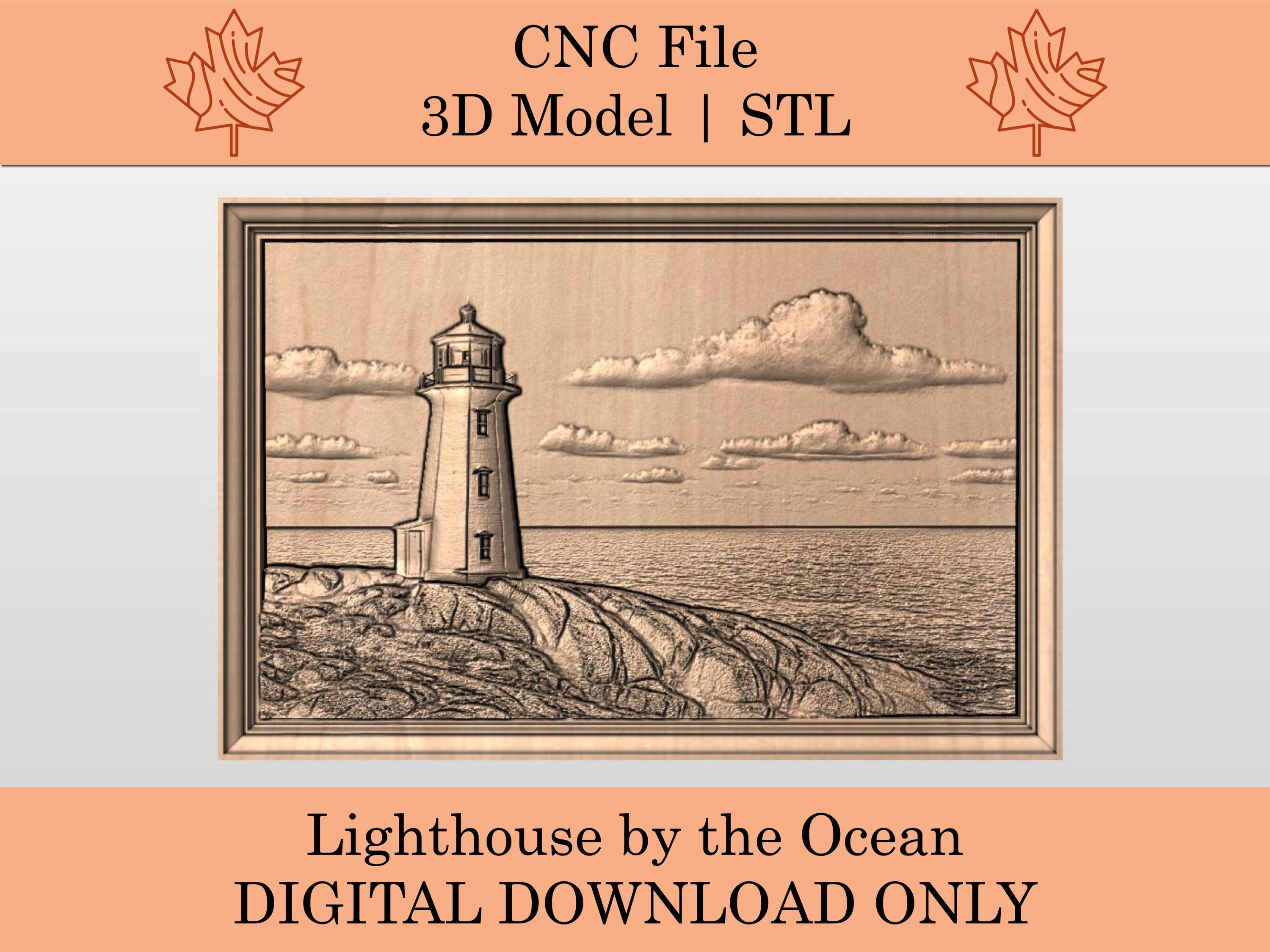 Lighthouse by the Ocean 3D Model | STL | Relief | CNC File | Nature ...