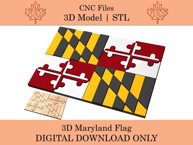 3D Maryland State Flag CNC Files | Stl | 3D Model | Baltimore ...