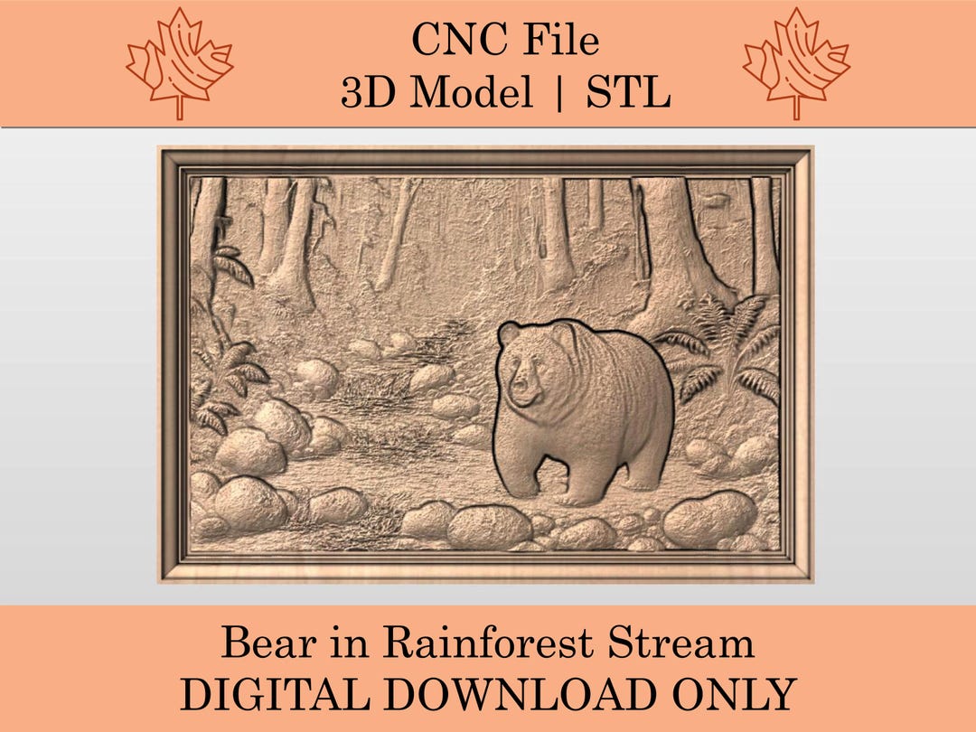 Bear in Rainforest Stream 3D Model | STL | Relief | CNC File | Nature ...