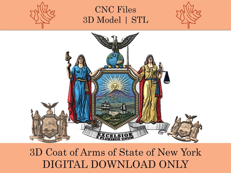 Escudo de armas 3D del estado de Nueva York (Archivos CNC/STL/Modelo 3D ...