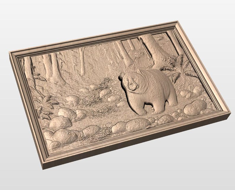 Bear in Rainforest Stream 3D Model | STL | Relief | CNC File | Nature ...