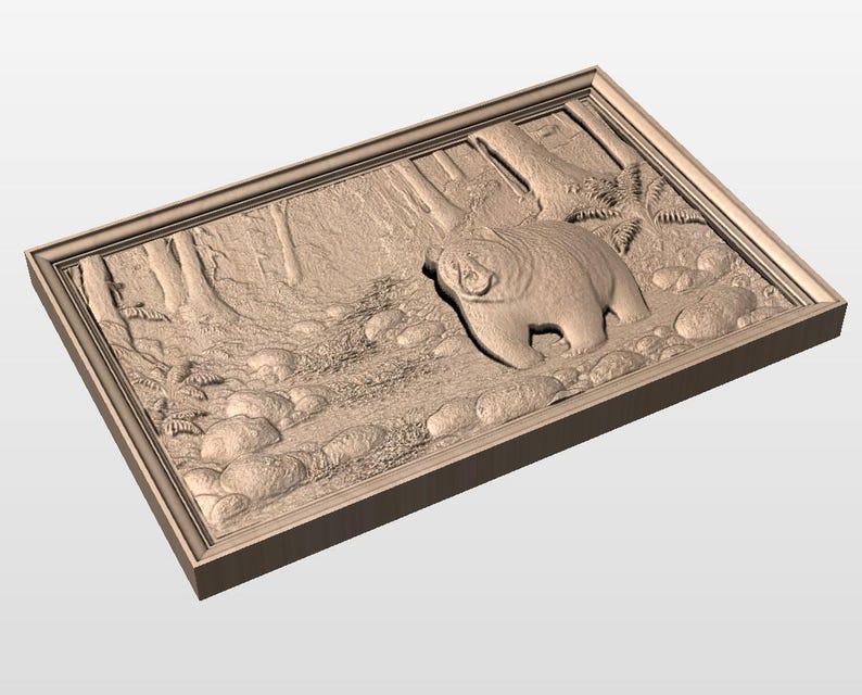 Bear in Rainforest Stream 3D Model | STL | Relief | CNC File | Nature ...