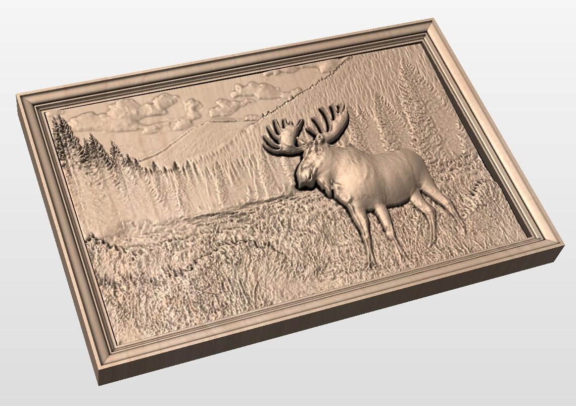 Moose in Forest Valley 3D Model | STL | Relief | CNC File | Nature ...