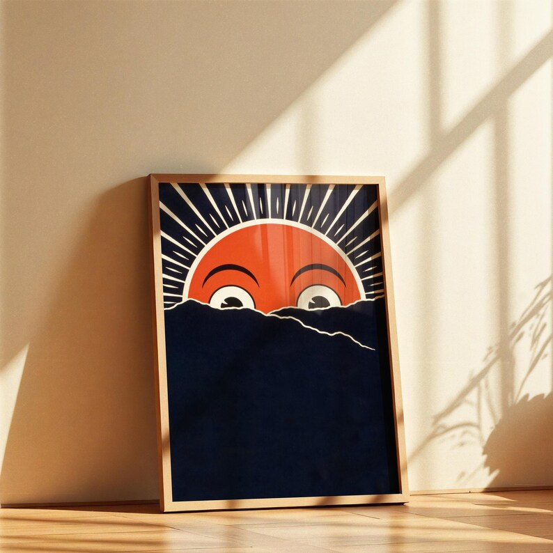 Vintage Sun Printable Poster, Retro Art, Minimalist Sunrise Wall Decor ...