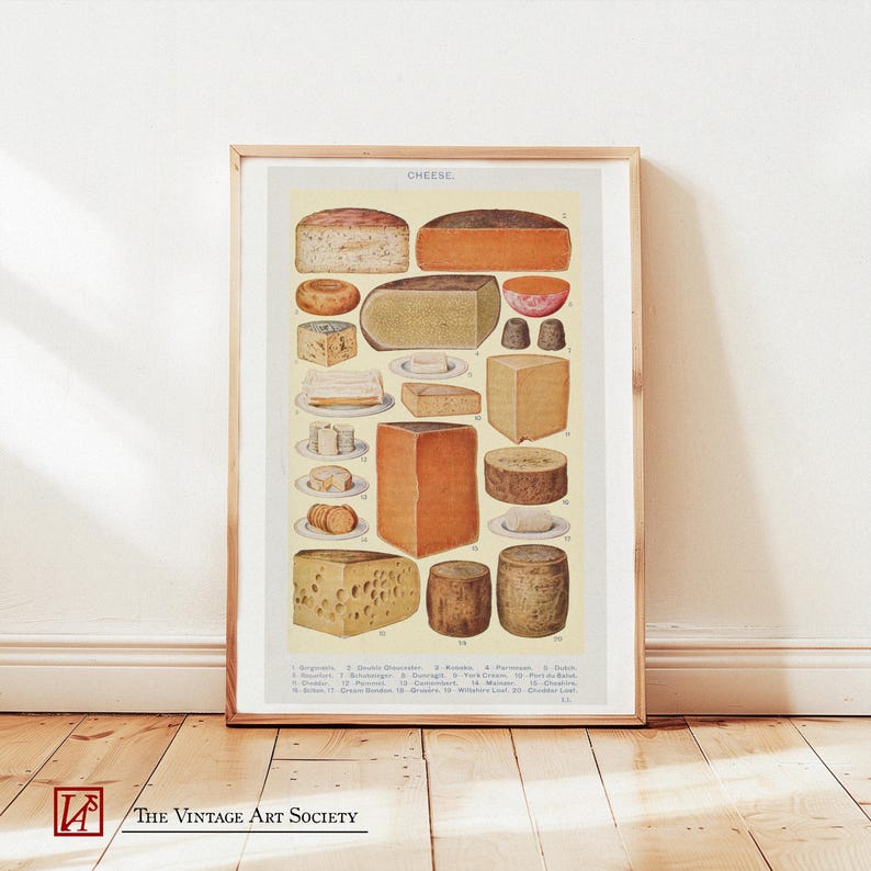 Vintage Cheese Chart Print: Retro Kitchen Wall Art - Etsy