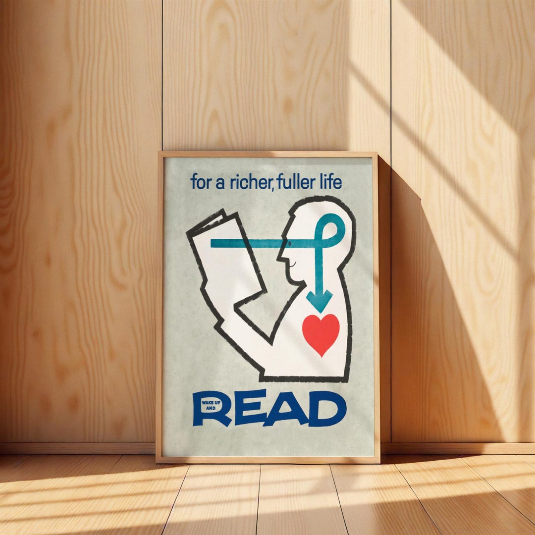 Vintage Reading Wall Art Print – Book Lover Poster for Kids Room ...