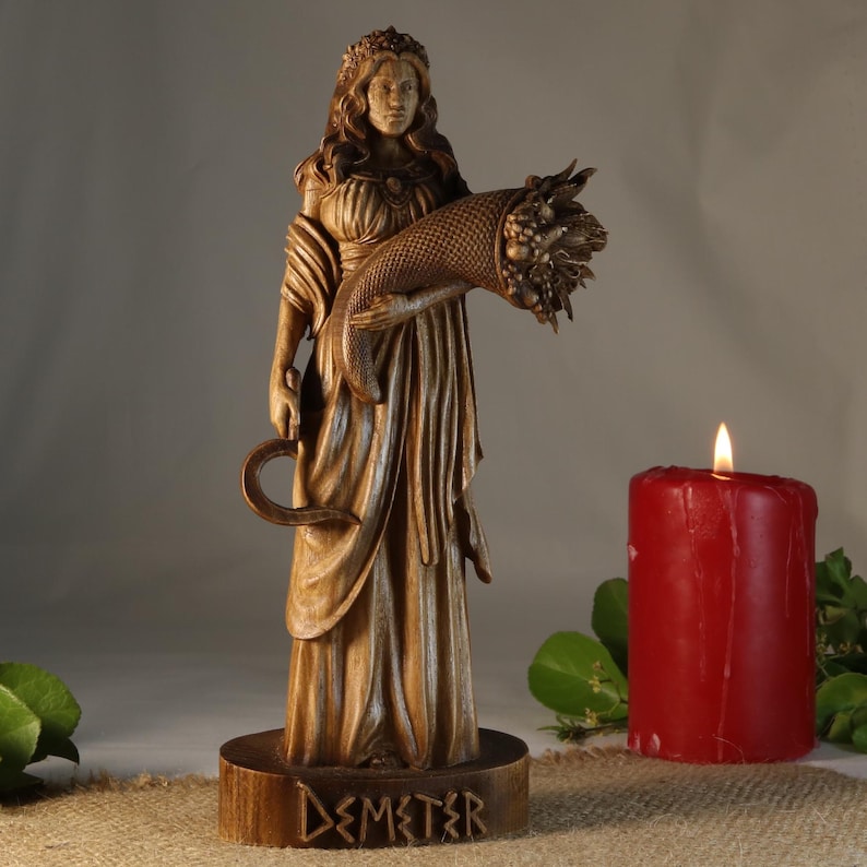 Demeter Statue: Greek Goddess of Harvest, Ash Wood Hand Carved Goddess ...