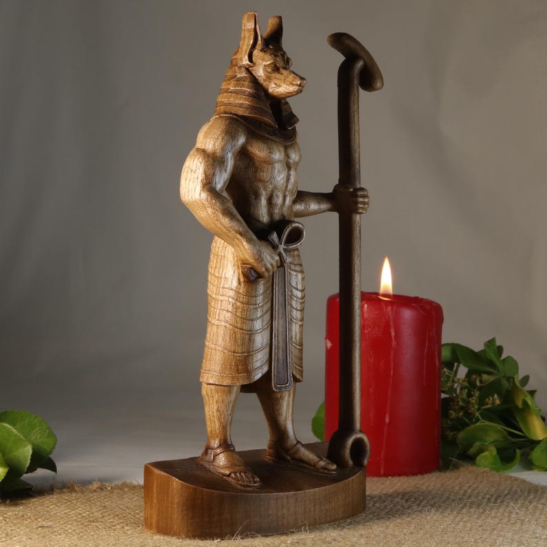 Anubis Statue: Egyptian God Altar Decor Carved Wood Goddess Sculpture ...