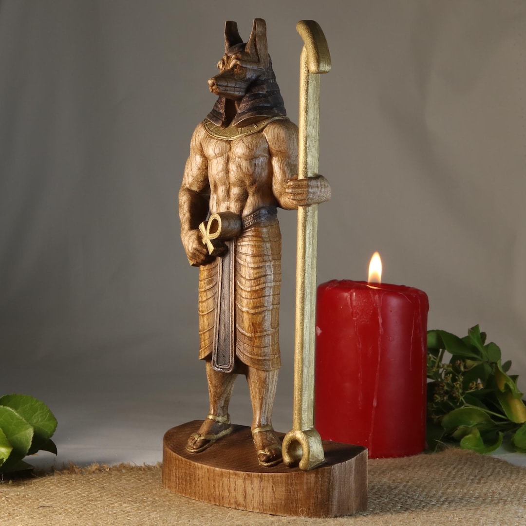 Anubis Statue: Egyptian God Altar Decor Carved Wood Goddess Sculpture ...