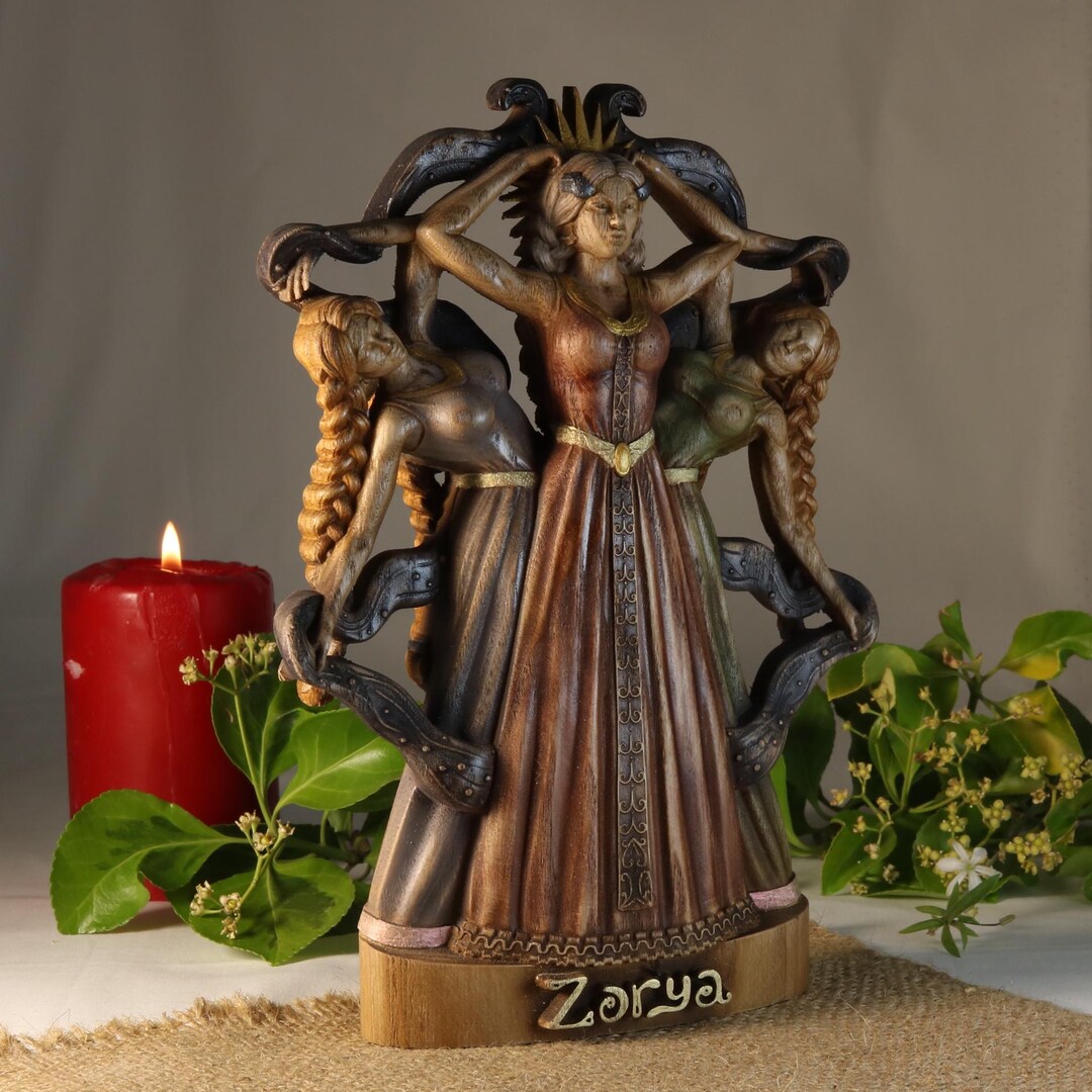 Zorya Slavic Goddess Statue: Wooden Pagan Goddess Decor Wood-carved ...