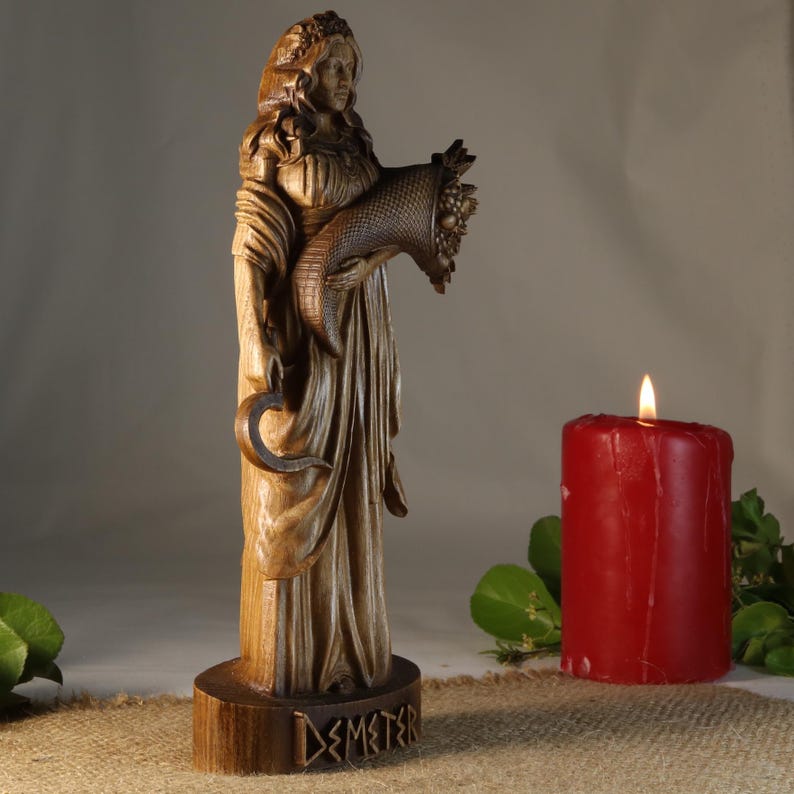 Demeter Statue: Greek Goddess of Harvest, Ash Wood Hand Carved Goddess ...