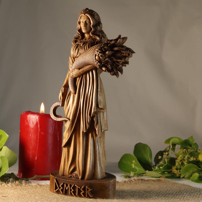 Demeter Statue: Greek Goddess of Harvest, Ash Wood Hand Carved Goddess ...