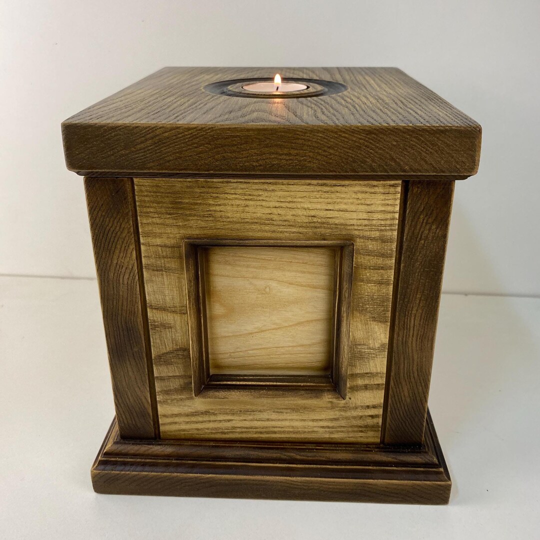 Personalized Ash Wood Urn With Candle Holder & Photo Insert - Etsy