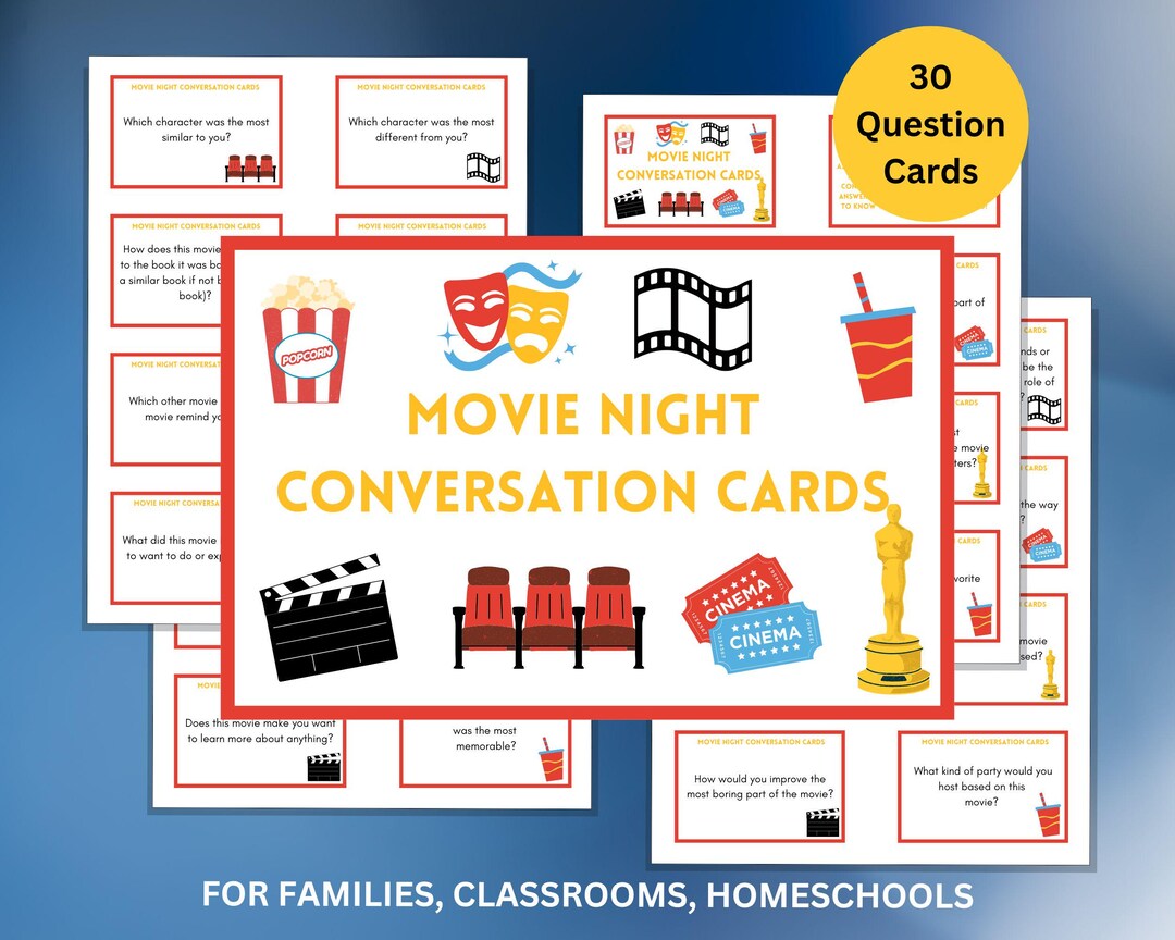 Movie Night Conversation Cards, Field Trip, Table Topics, Question ...