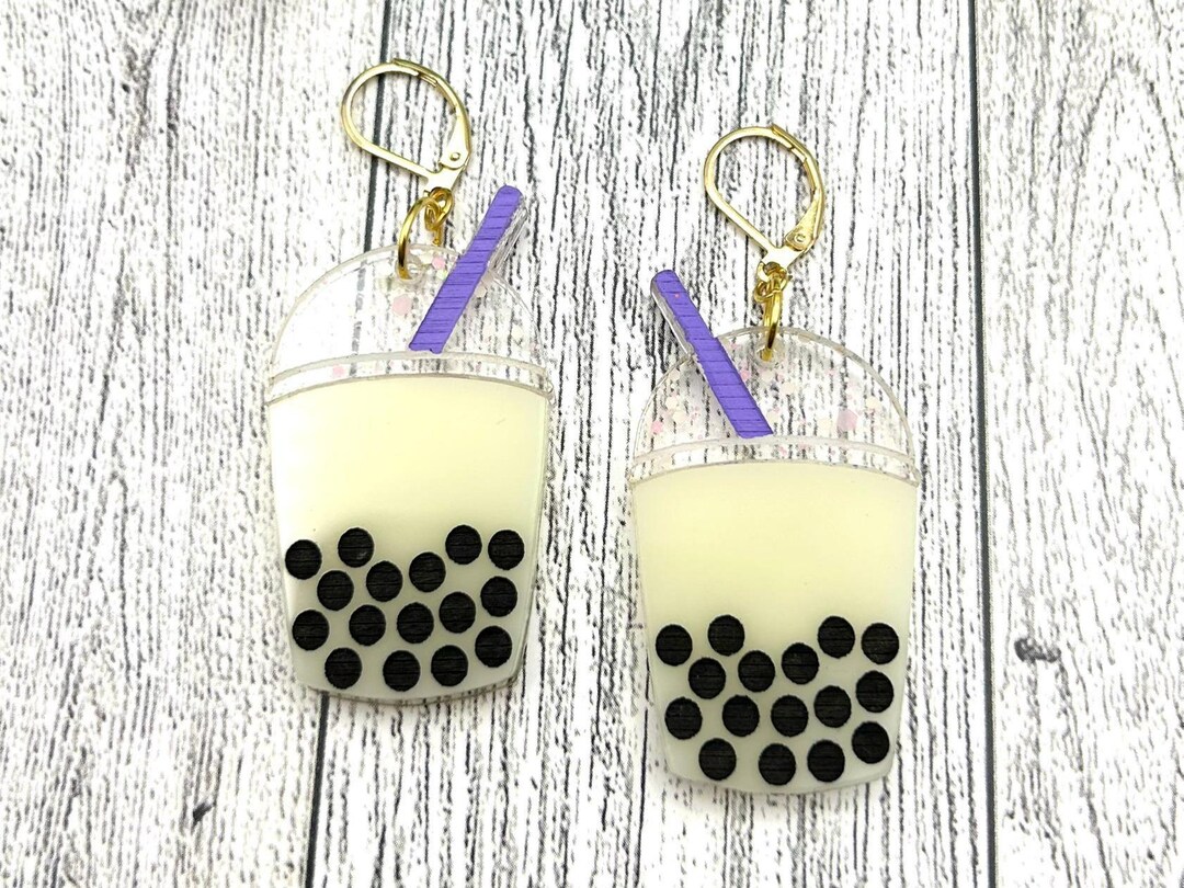 Handmade & Painted Laser Cut Acrylic Boba Tea Earrings – Cute ...