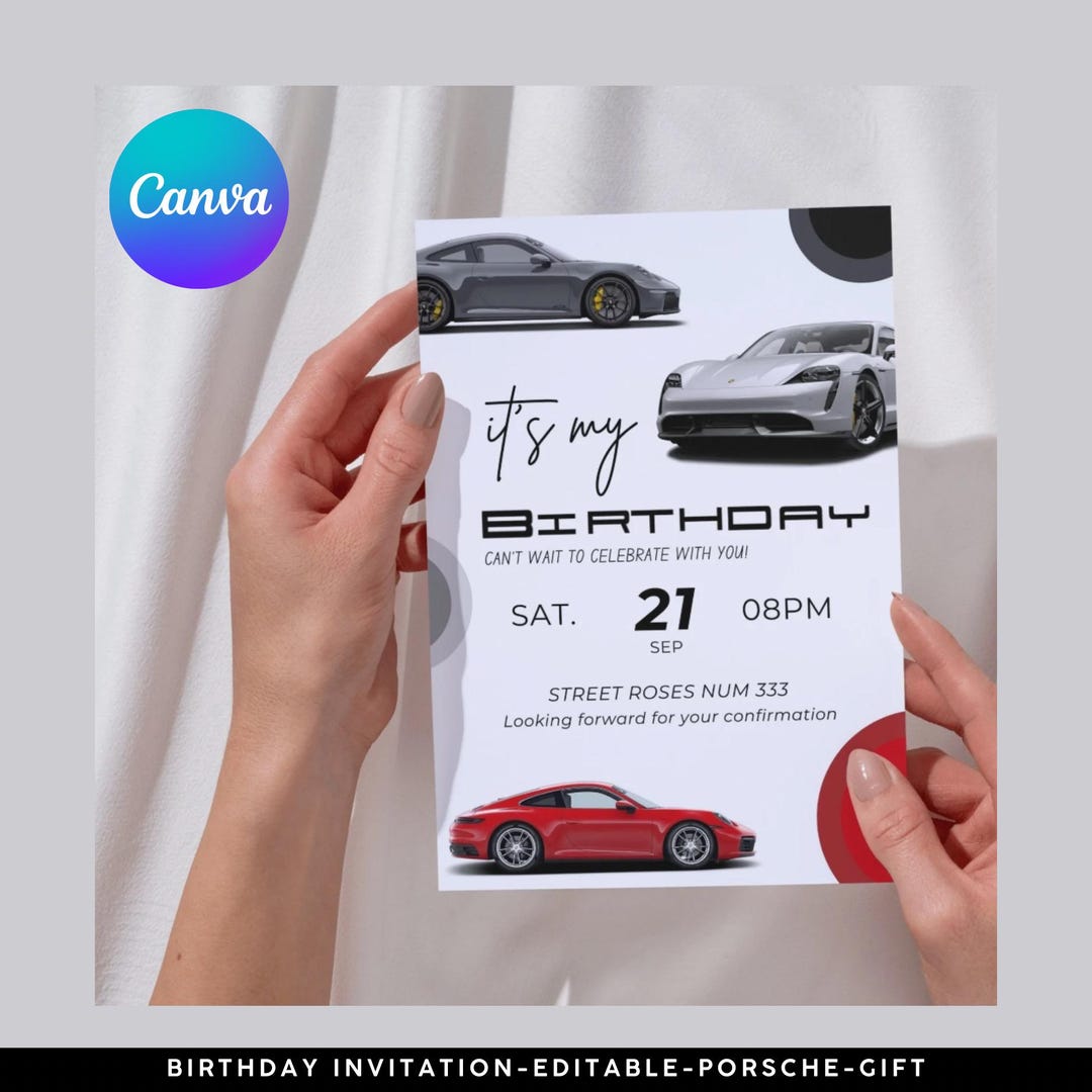 Porsche Birthay Party Invitation Car Lover Template Race Cars Party ...