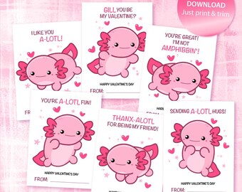 Axolotl VALENTINES Day Card- DIGITAL Download - Cute Printable ...