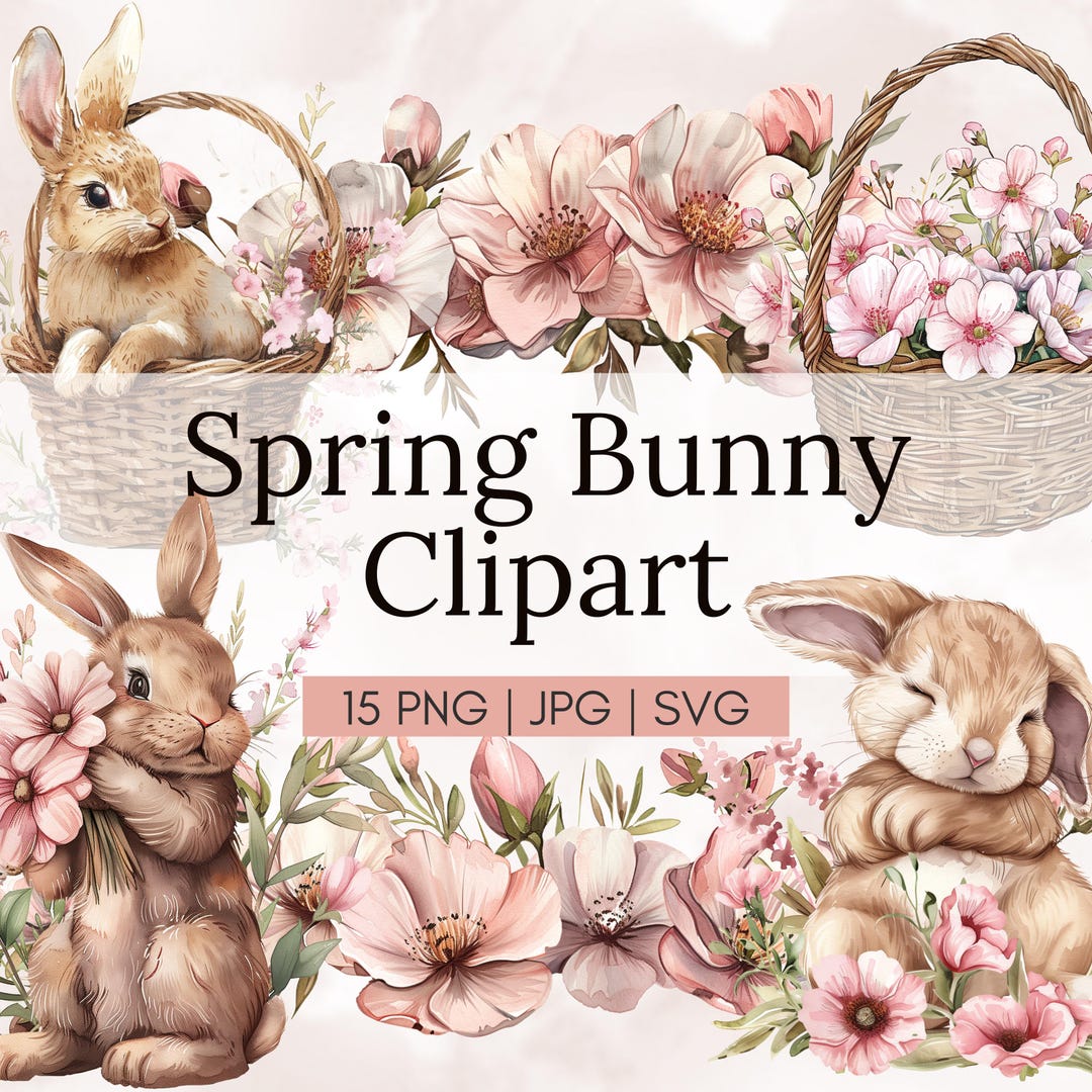 Cute Spring Watercolor Clipart, Bunny Clipart, Spring Nursery, Clipart ...