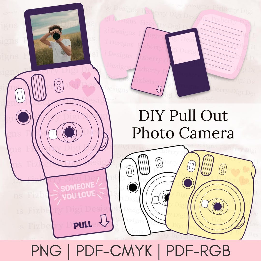 Printable Pull-out Photo Card, DIY Polaroid Picture Frame Camera Card ...