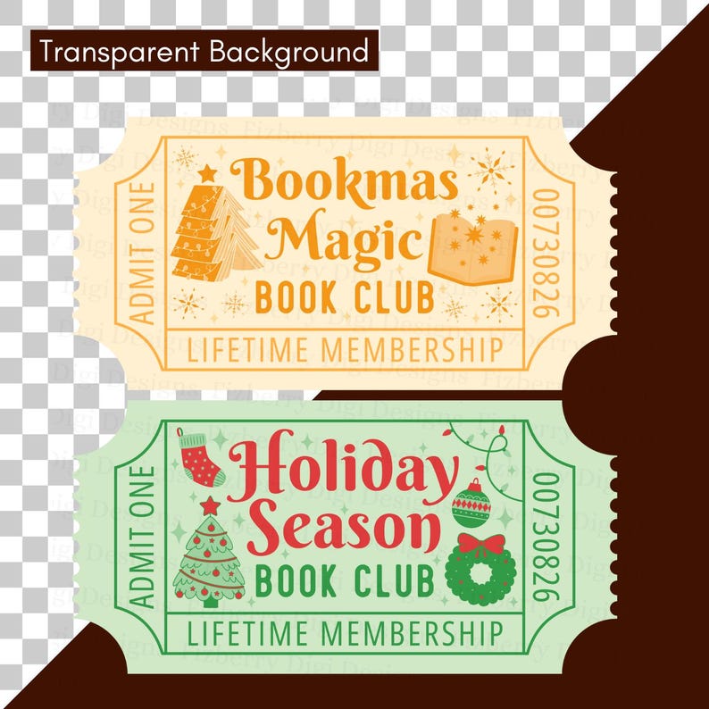 5 Christmas Tickets SVG Bundle, Bookish Holiday Png, Bookmark Svg ...
