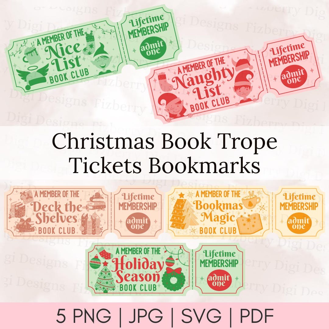 5 Christmas Book Tropes Raffle Tickets Bookmarks SVG Bundle, Bookmark ...