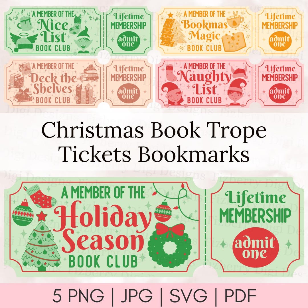5 Christmas Book Tropes Raffle Tickets Bookmarks SVG Bundle, Spicy Book ...