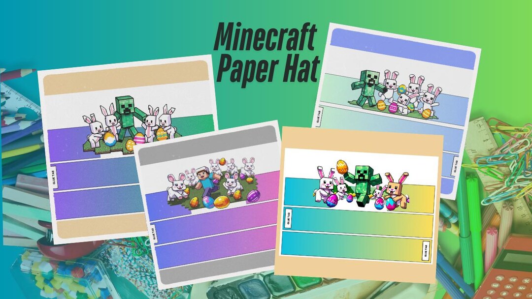 Minecraft Creeper Pixel Favor Hats, Minecraft Easter Paper Hat, Easter ...