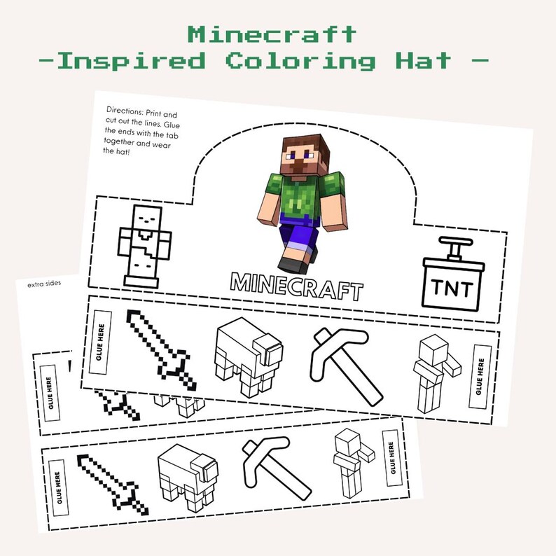 Minecraft-inspired Coloring Hat – Printable DIY Kids Craft, Pixel Block ...