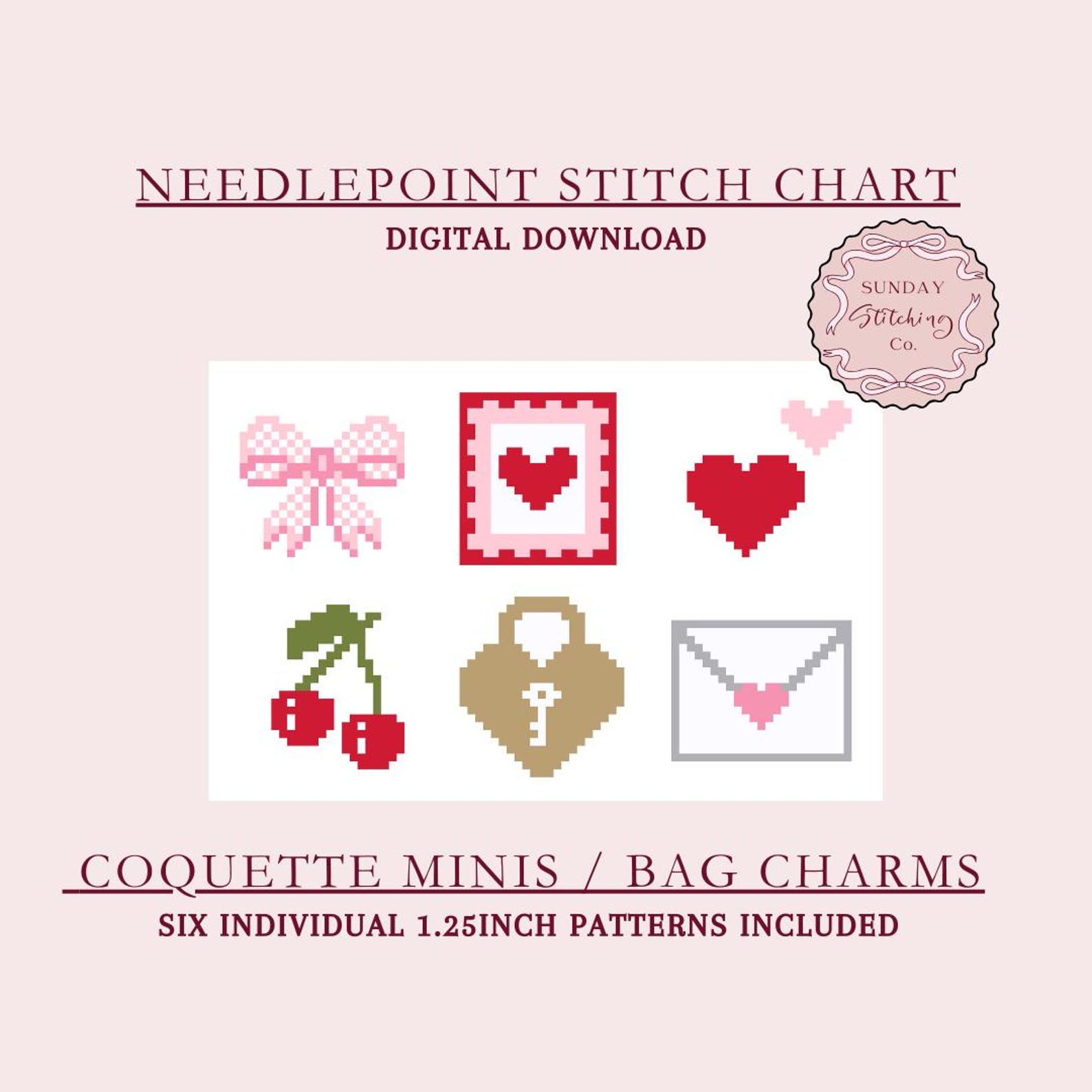 Bag Charm Needlepoint Chart Bundle - Coquette Minis - Instant Digital ...