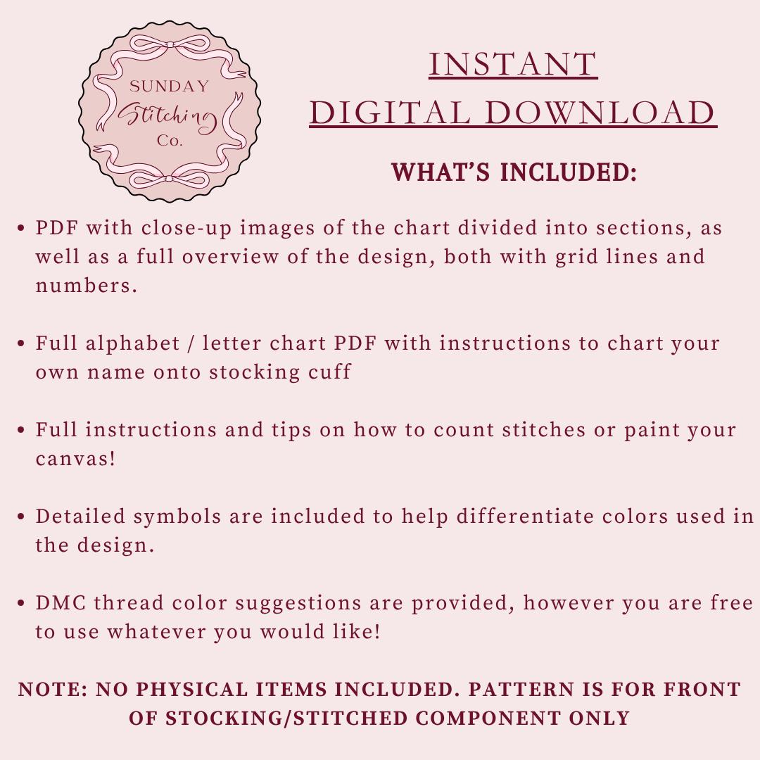 Needlepoint Christmas Stocking Chart Hydrangea Bow Trellis - Cross ...