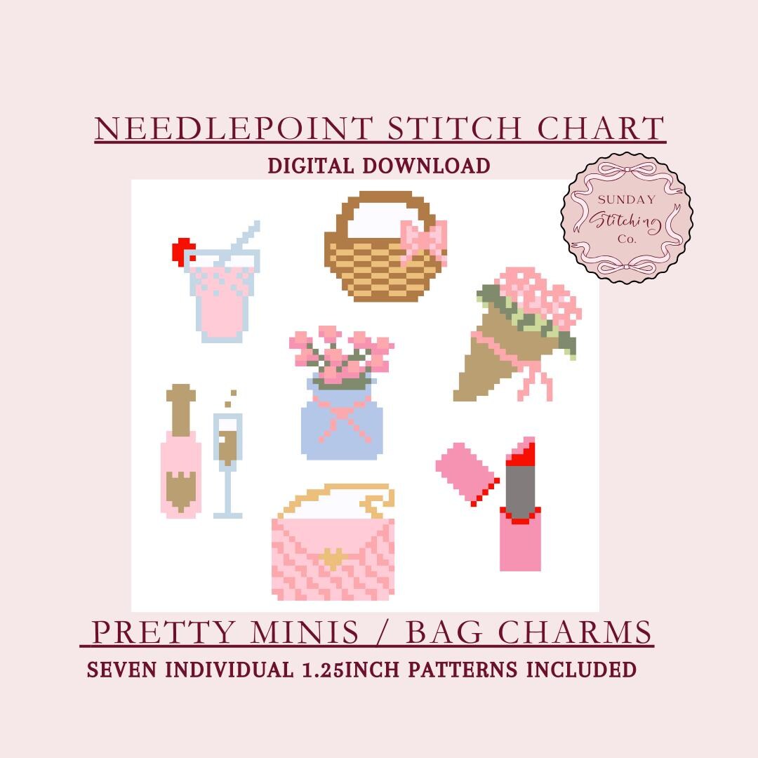 Bag Charm Needlepoint Chart Bundle Pretty Minis - 1.25in Ea, PDF ...