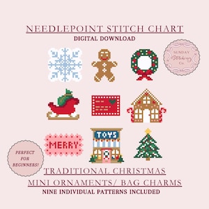 Christmas Needlepoint Chart Bundle - Mini Ornaments / Bag Charms - Xmas ...