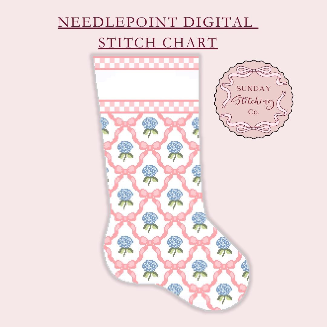 Needlepoint Christmas Stocking Chart Hydrangea Bow Trellis - Cross ...