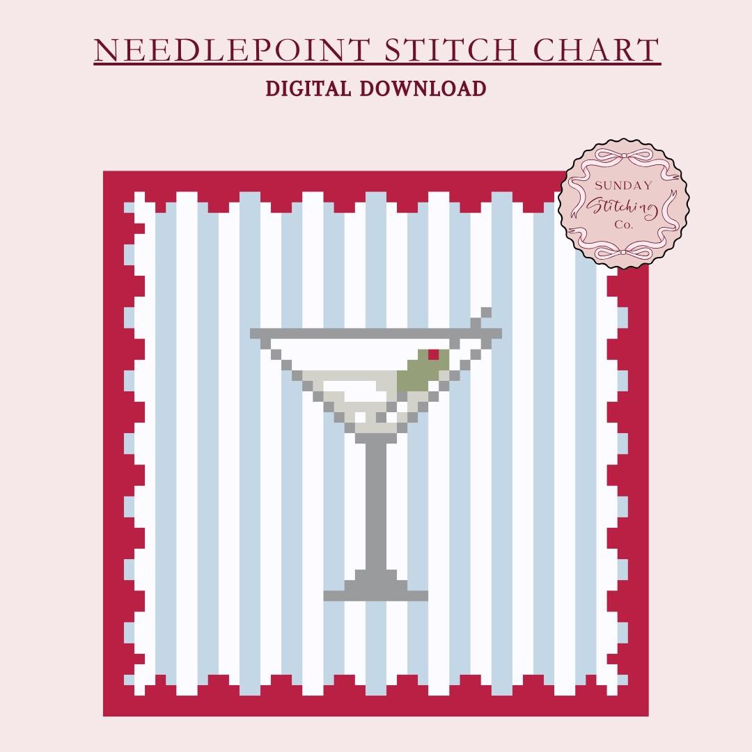 Martini Cocktail Coaster Digital Needlepoint Chart 4x4in or Cross ...
