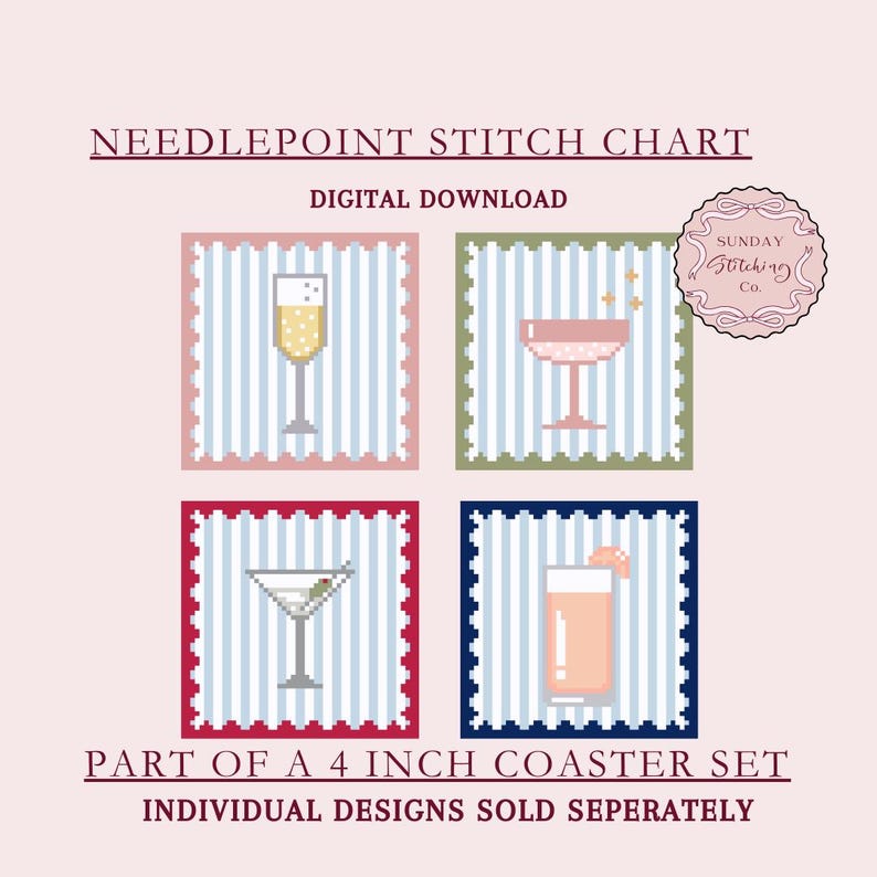 Cocktail Coaster Needlepoint Chart 4x4in or Cross Stitch Pattern ...
