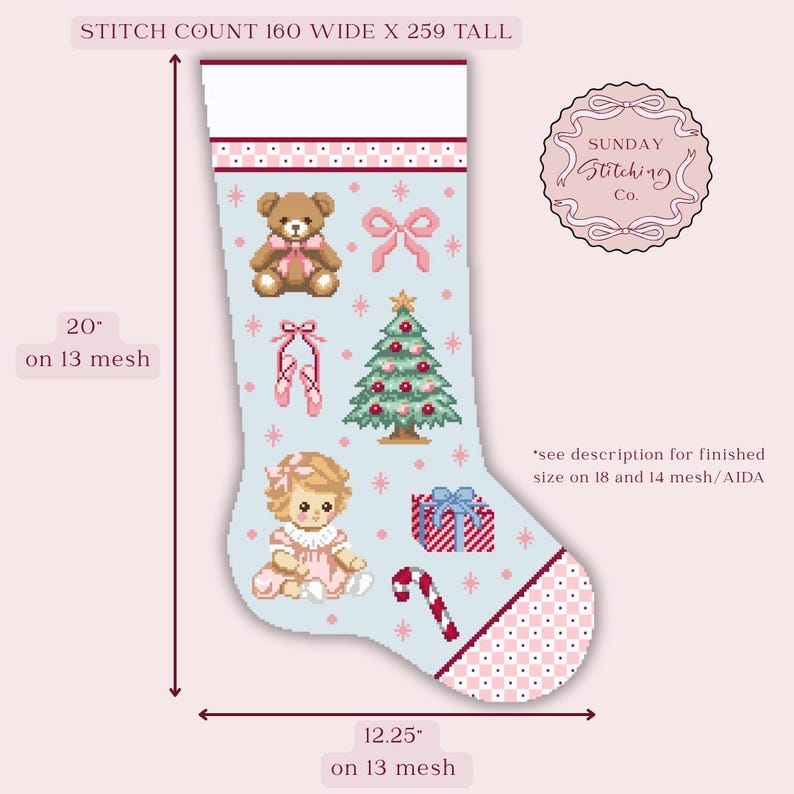 Christmas Stocking Needlepoint Chart - Pink Gingham - Digital PDF ...