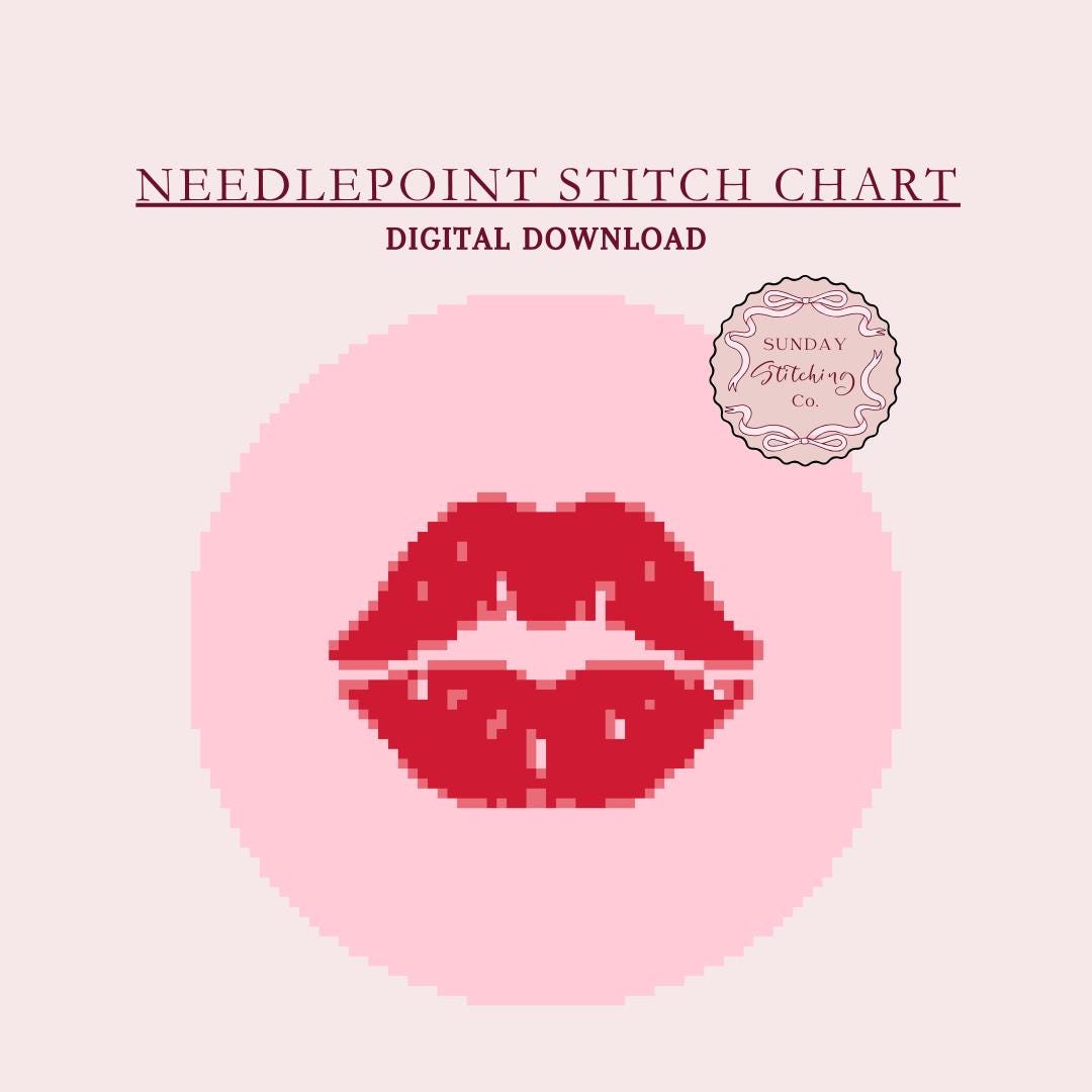 Needlepoint Digital Chart - Kiss / Lips / Pout 4 Inch Round Ornament ...