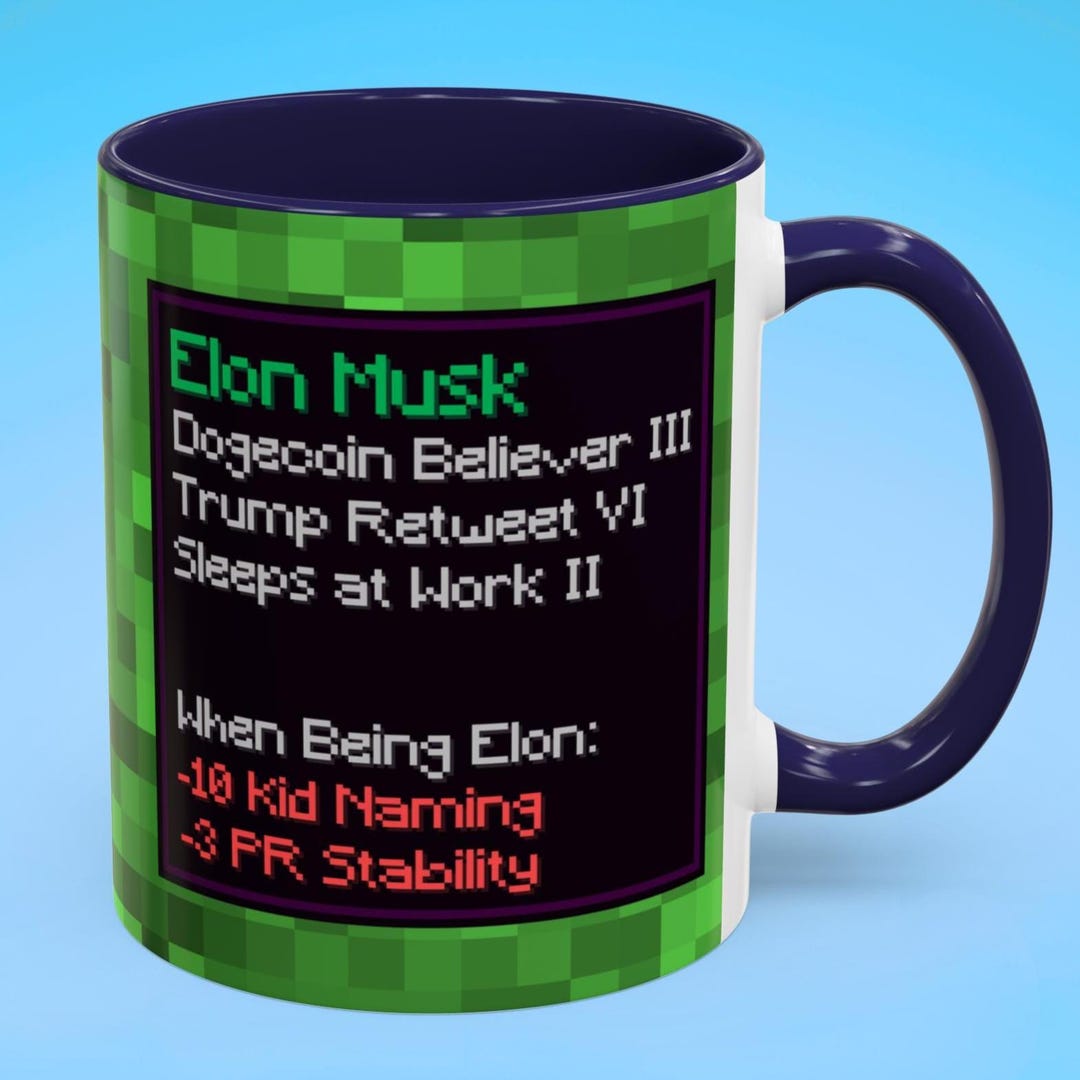 Elon Musk Minecraft Mug – Funny Gamer Coffee Cup – Meme Gift for Him or ...