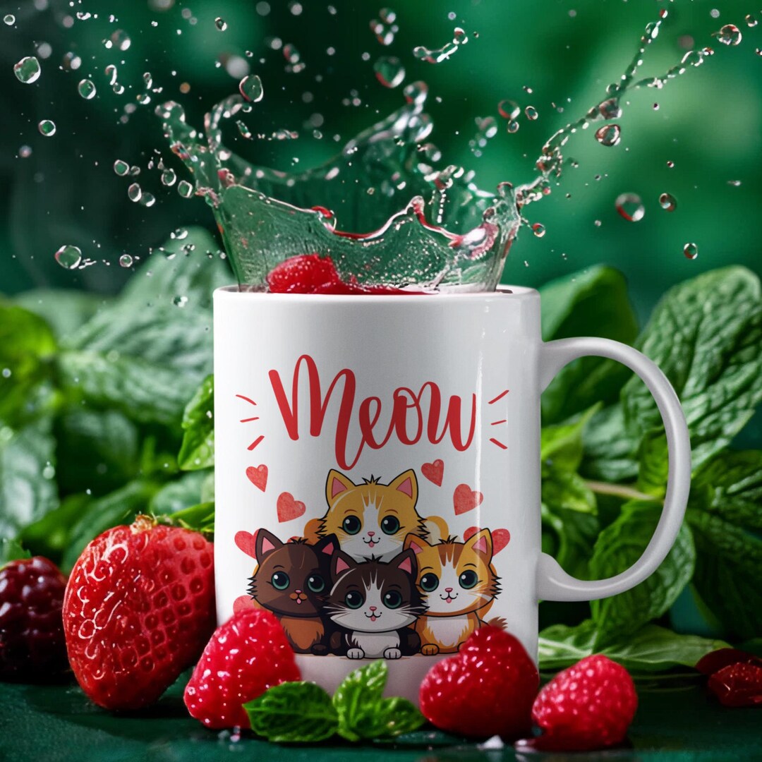 Meow Cat Mug - Cute Cat Coffee Mug, Funny Cat Lover Gift, Adorable ...