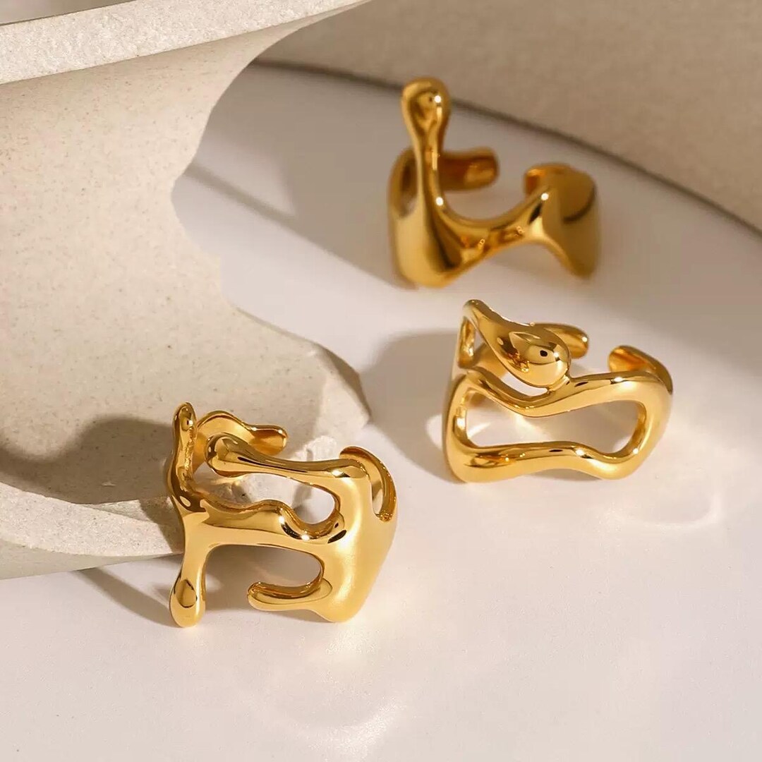 18K Gold Plated Stainless Steel Liquid Chunky Gold Ring | Tarnish Free ...