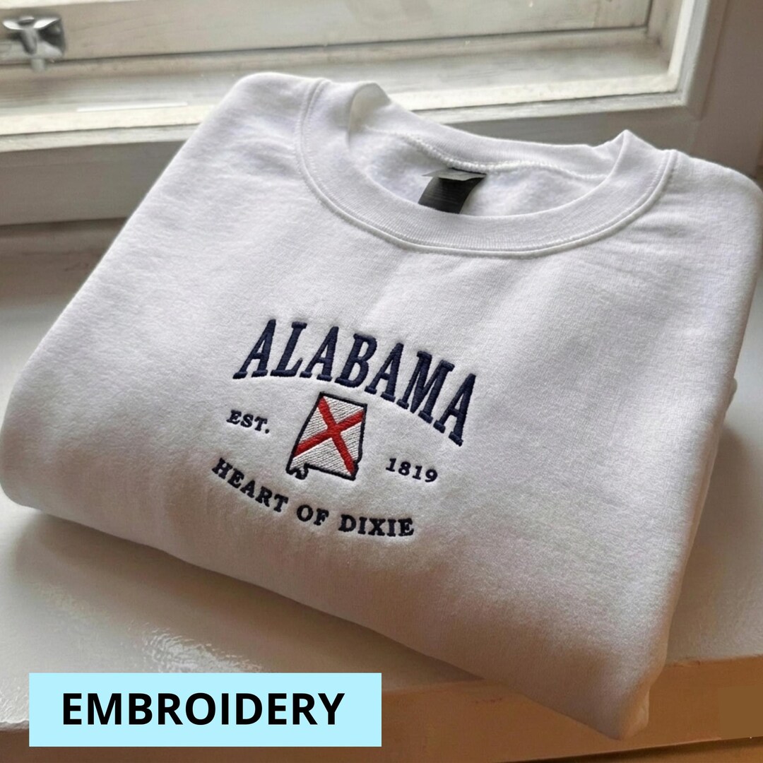 Alabama Sweatshirt, Embroidered Alabama State Border Shirt, Soft Hoodie ...