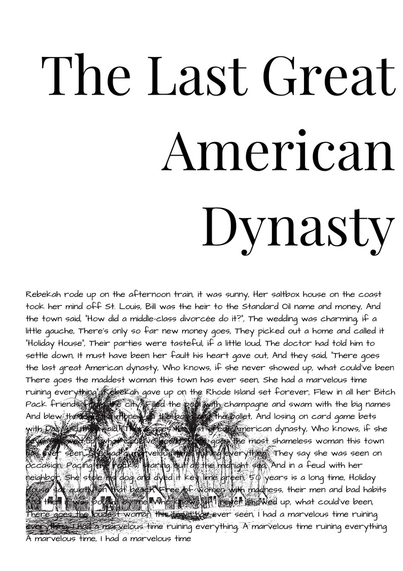 Taylor Swift ‘the Last Great American Dynasty’ Lyric Print – A4 Poster ...